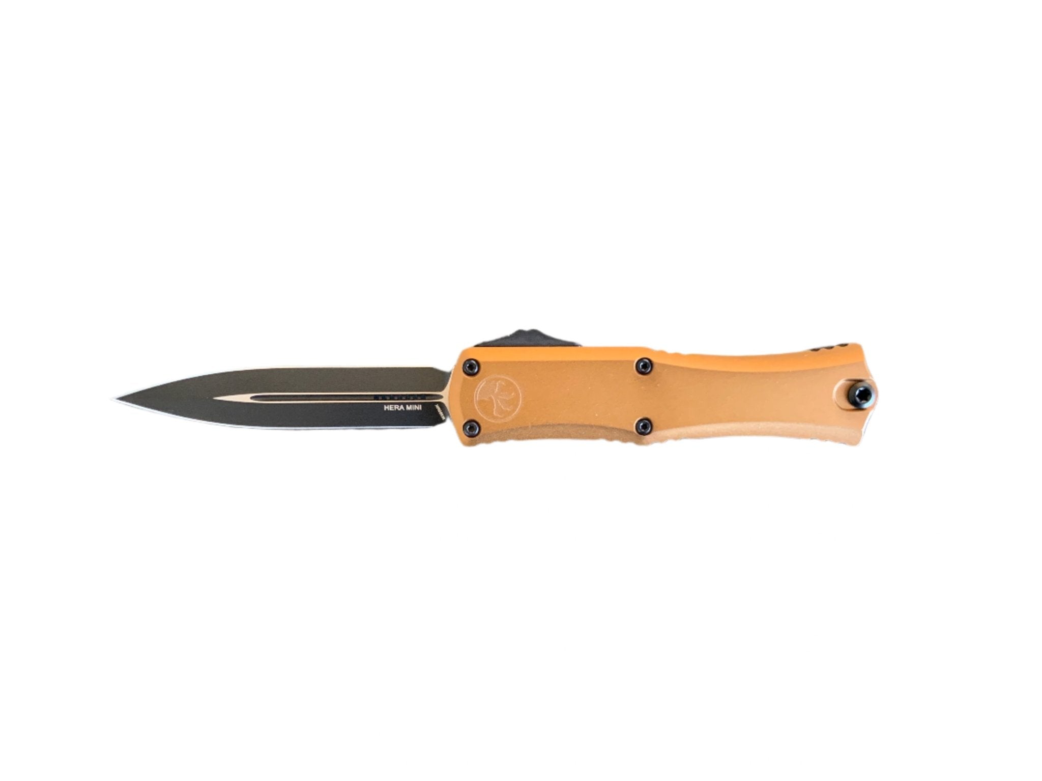 Microtech Hera II Mini OTF Knife Tan Aluminum 3" Black Dagger – timberknives.com