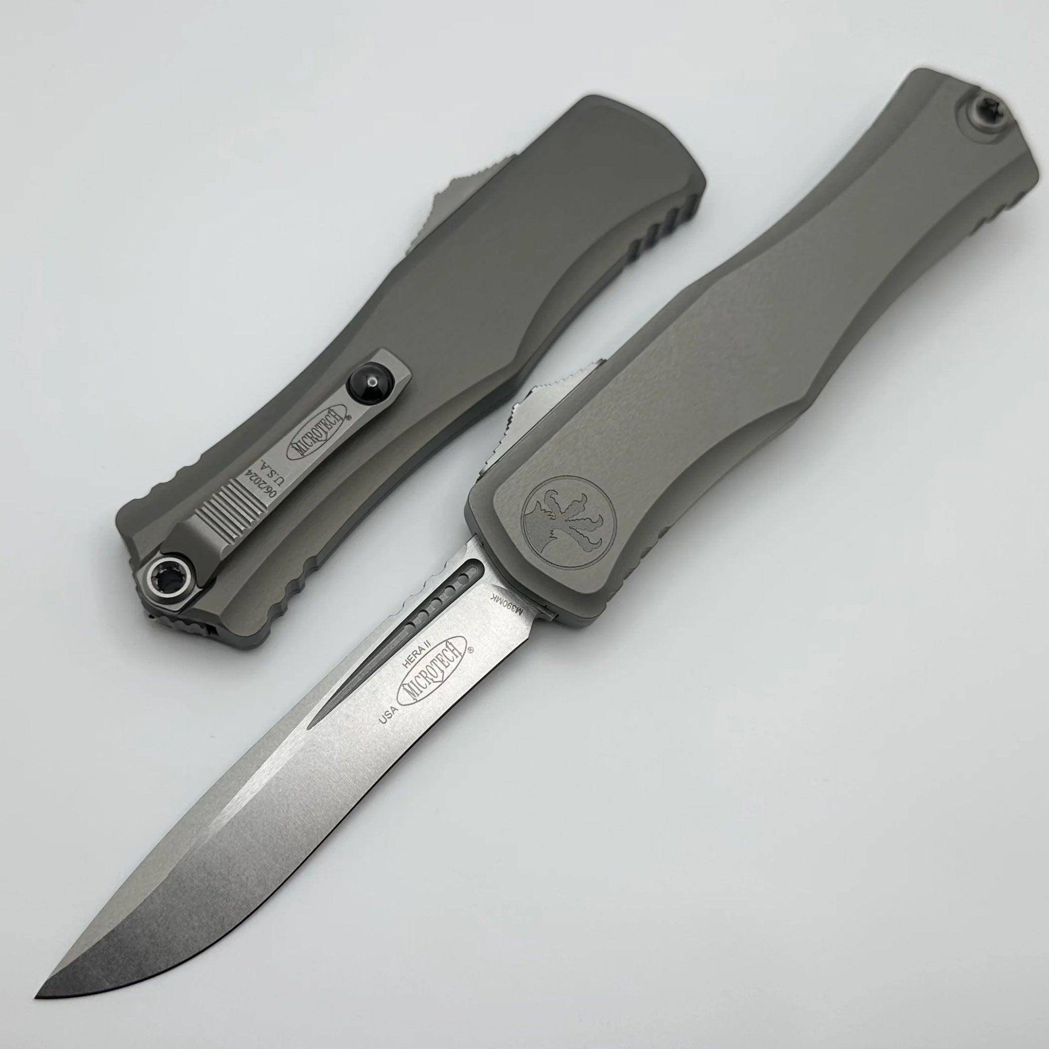 Microtech Hera II Recurve OTF Knife Clear Aluminum 4" Stonewash – timberknives.com